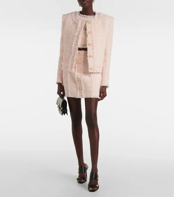 Balmain Checked Tweed Miniskirt