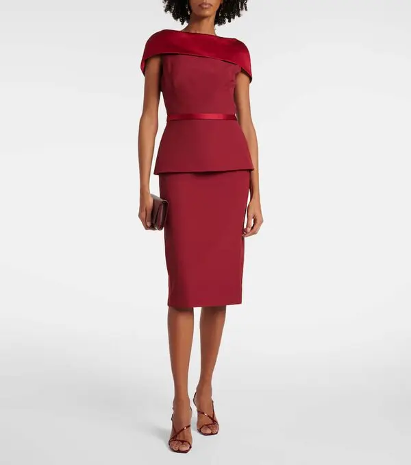 Safiyaa Rella Draped Peplum Midi Dress - Burgundy - 40% Off | Editorialist