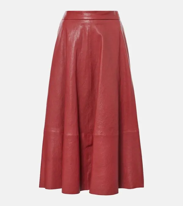 Brunello Cucinelli High-rise Leather Midi Skirt - Red