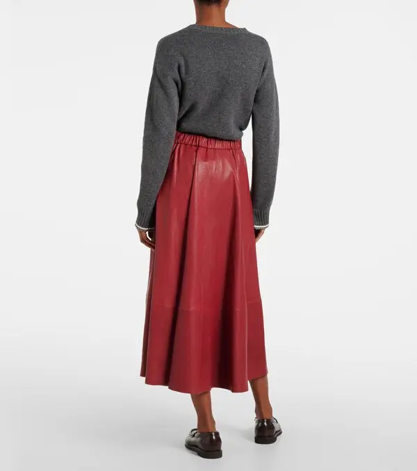 Brunello Cucinelli High-rise Leather Midi Skirt