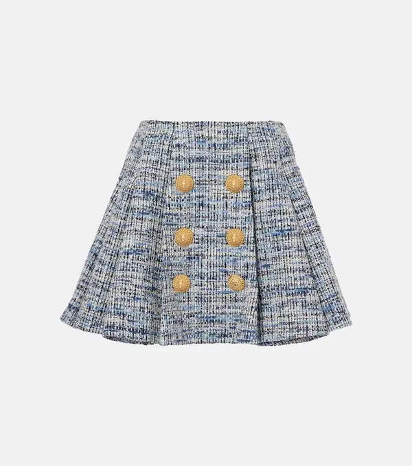 Balmain Space-dyed Cotton-blend Miniskirt - Blue