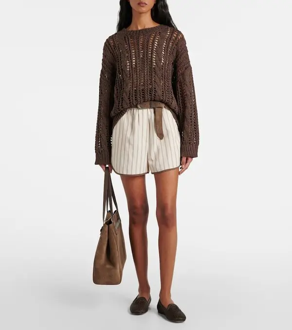 Brunello Cucinelli Leather-trimmed Raffia Slippers - Brown