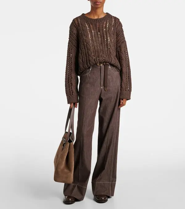 Brunello Cucinelli Jute And Cotton-blend Sweater - Brown
