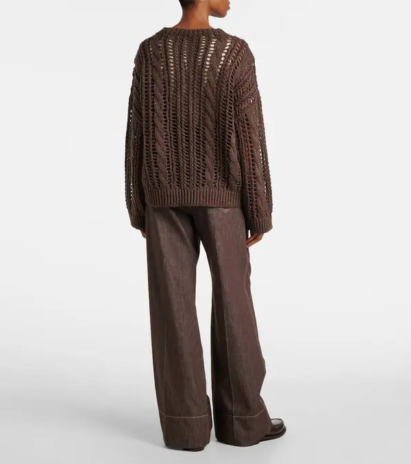 Brunello Cucinelli Jute And Cotton-blend Sweater - Brown