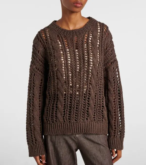 Brunello Cucinelli Jute And Cotton-blend Sweater - Brown