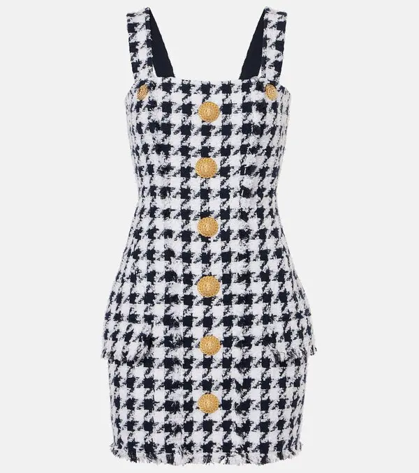 Balmain Houndstooth Tweed Mini Dress - Black