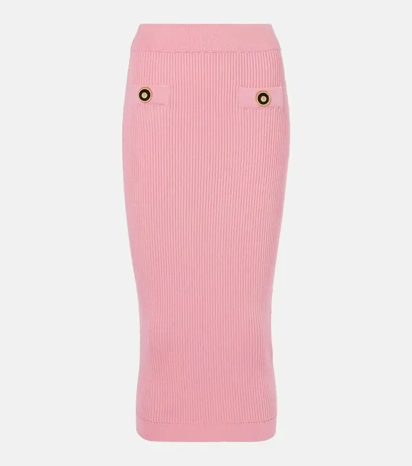 Balmain Ribbed-knit Midi Skirt - Pink