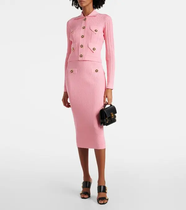 Balmain Ribbed-knit Midi Skirt - Pink