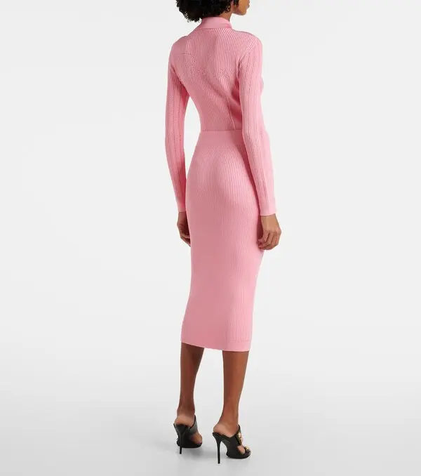 Balmain Ribbed-knit Midi Skirt - Pink