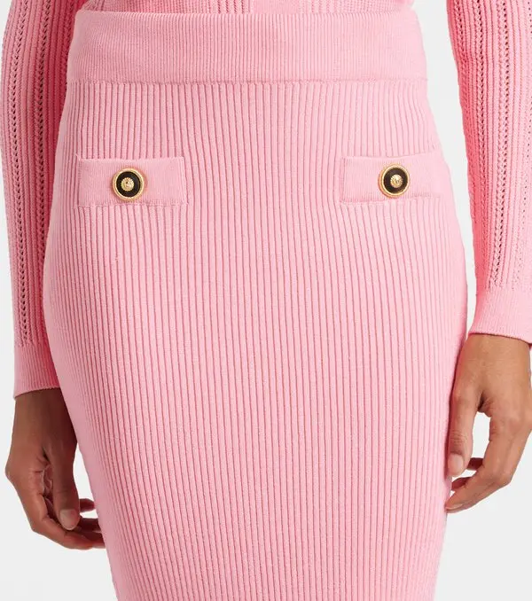 Balmain Ribbed-knit Midi Skirt - Pink