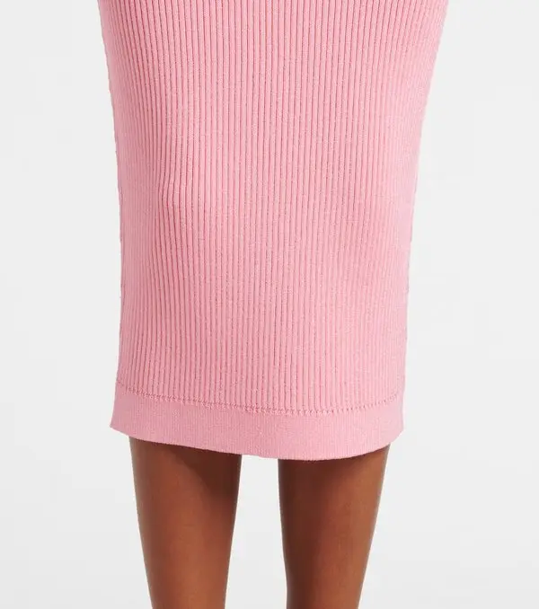 Balmain Ribbed-knit Midi Skirt - Pink