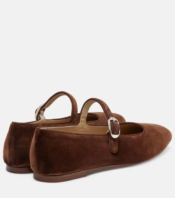 Le Monde Beryl Velvet Mary Jane Flats - Brown