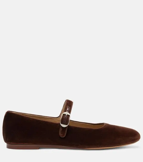 Le Monde Beryl Velvet Mary Jane Flats - Brown