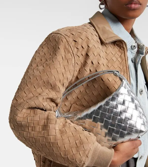 Bottega Veneta Wallace Intrecciato Leather Shoulder Bag - Silver