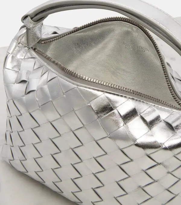 Bottega Veneta Wallace Intrecciato Leather Shoulder Bag - Silver