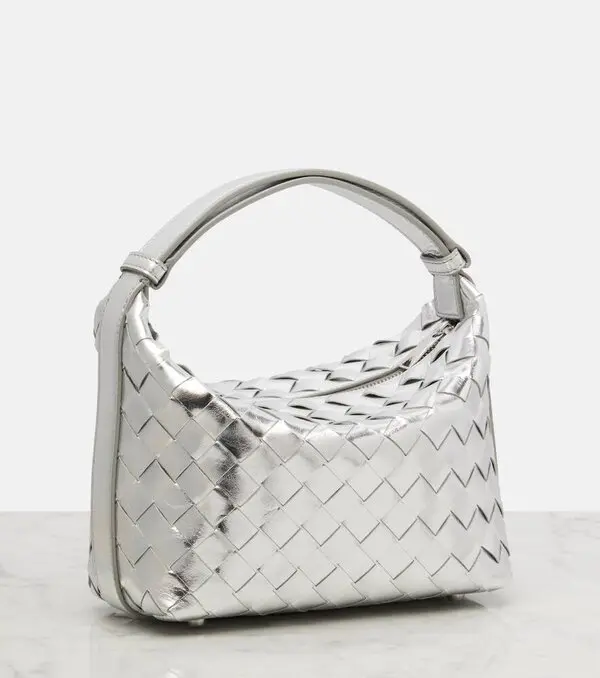 Bottega Veneta Wallace Intrecciato Leather Shoulder Bag - Silver