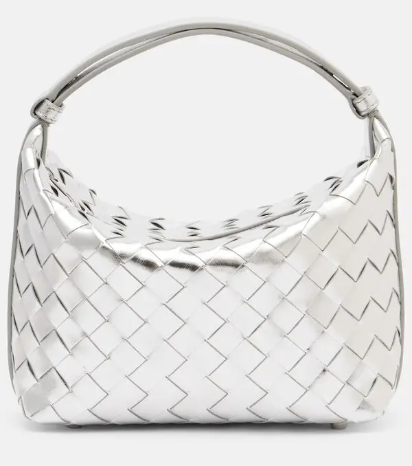 Bottega Veneta Wallace Intrecciato Leather Shoulder Bag - Silver