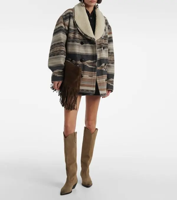 MARANT ETOILE Dorcas Faux Shearling-trimmed Pea Coat