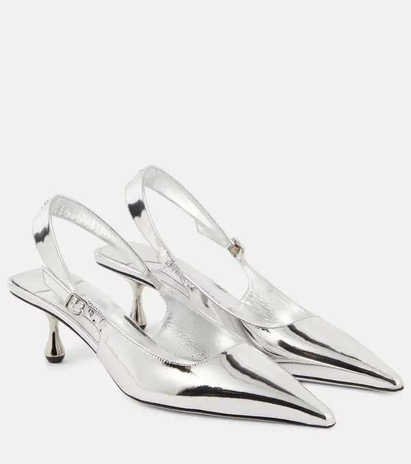 JIMMY CHOO Amel Metallic Leather Slingback Pumps - Silver