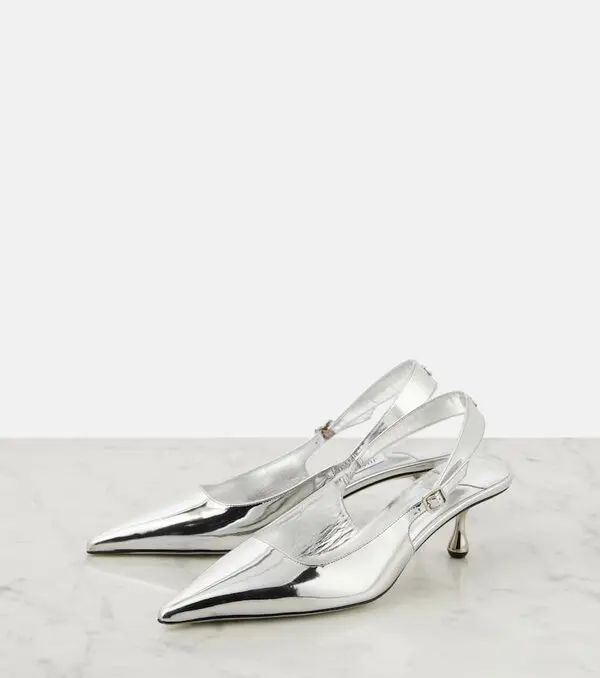 JIMMY CHOO Amel Metallic Leather Slingback Pumps - Silver