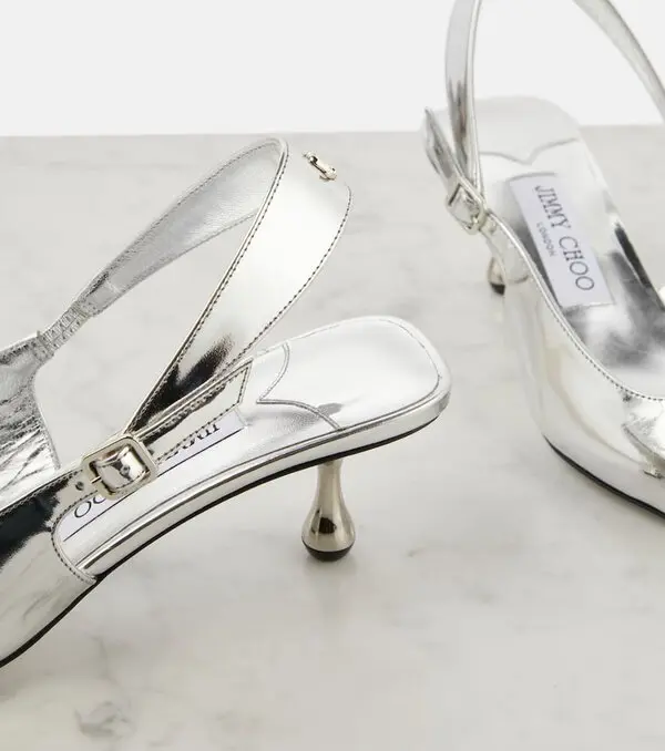 JIMMY CHOO Amel Metallic Leather Slingback Pumps - Silver