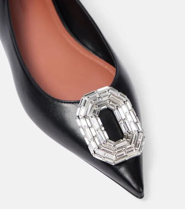 Amina Muaddi Camelia Embellished Leather Ballet Flats - Black