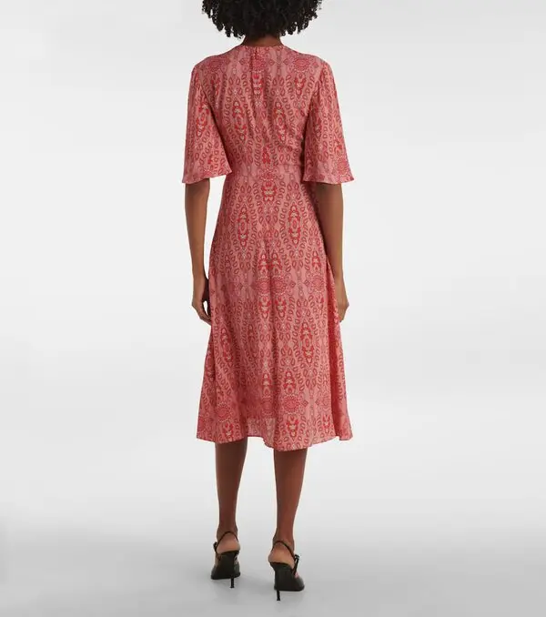 Etro Printed Gathered Midi Dress
