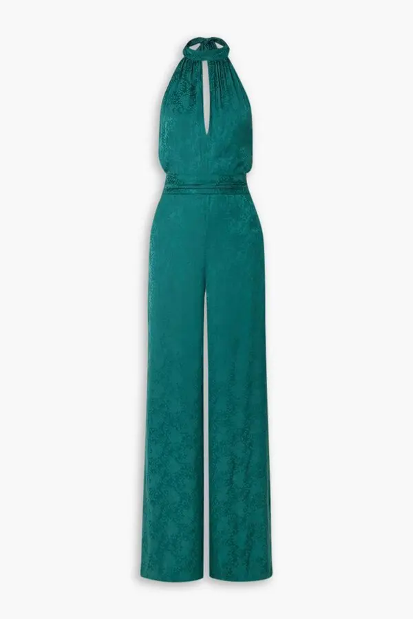 Rixo Rocky 2 Satin-jacquard Halterneck Jumpsuit - Forest Green