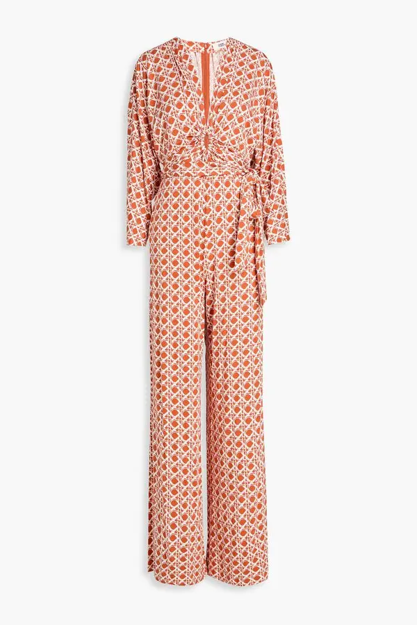 Diane Von Furstenberg Aurelia Printed Jersey Jumpsuit - Tan