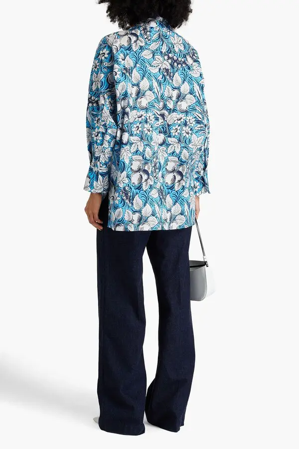 Diane Von Furstenberg Caleb Floral-print Cotton-blend Poplin Shirt - Azure