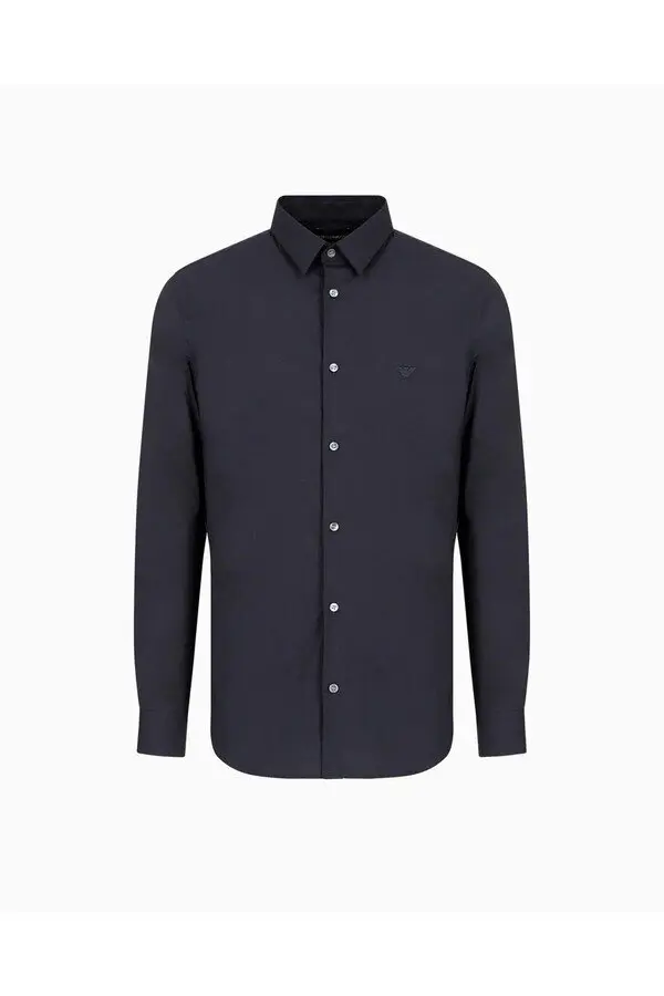 Emporio Armani Stretch Nylon-blend Shirt - Navy