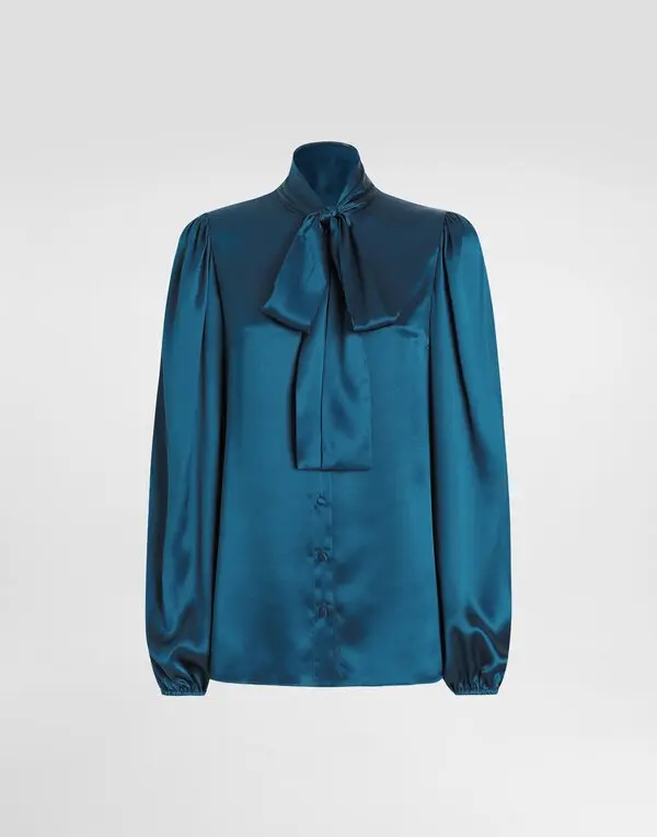 Dolce & Gabbana Silk Satin Pussy-bow Shirt - Azure