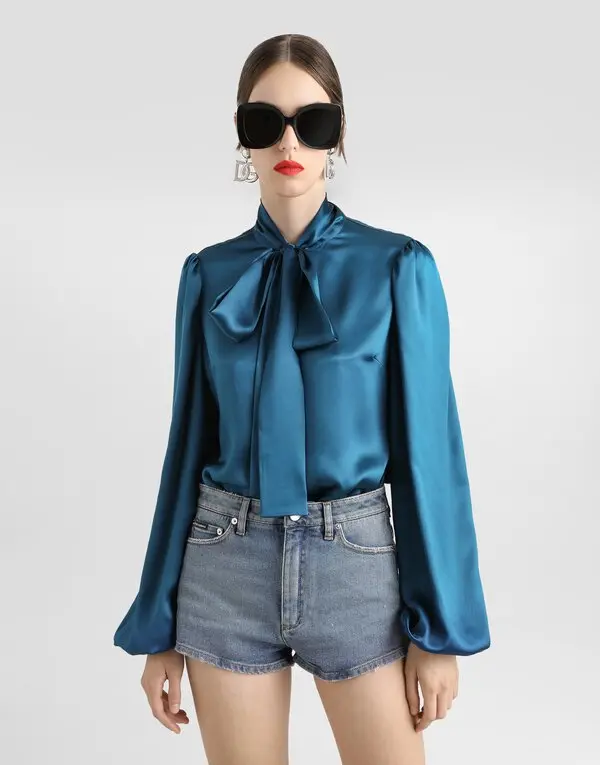 Dolce & Gabbana Silk Satin Pussy-bow Shirt - Azure