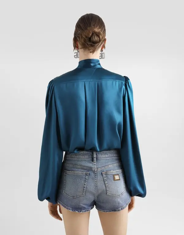 Dolce & Gabbana Silk Satin Pussy-bow Shirt - Azure
