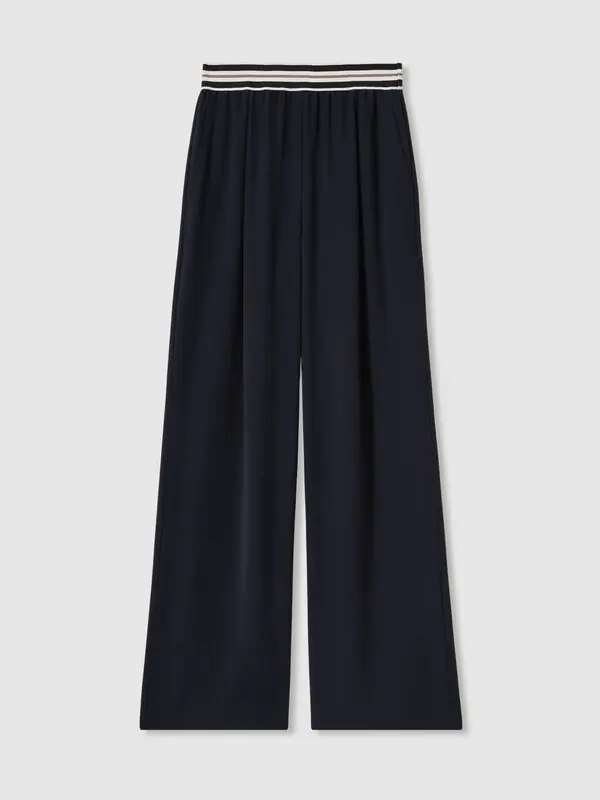 REISS Abs Stripe-waistband Wide-leg Trousers - Navy