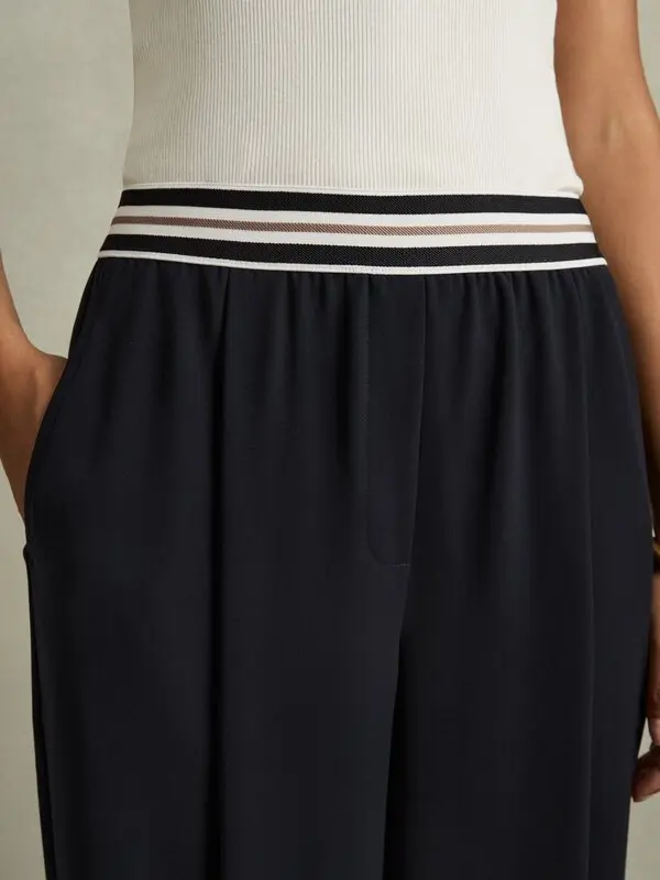REISS Abs Stripe-waistband Wide-leg Trousers - Navy