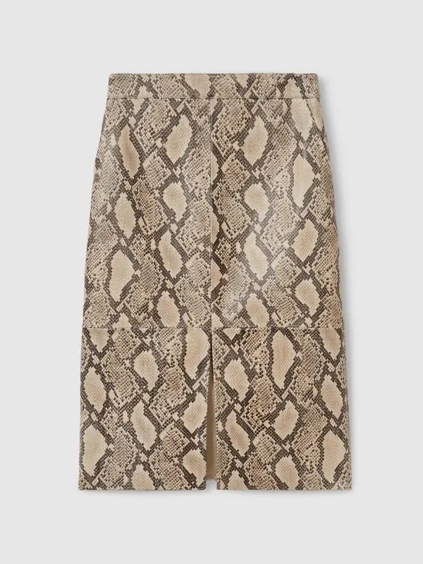 REISS Missa Snakeskin-effect Leather Pencil Skirt