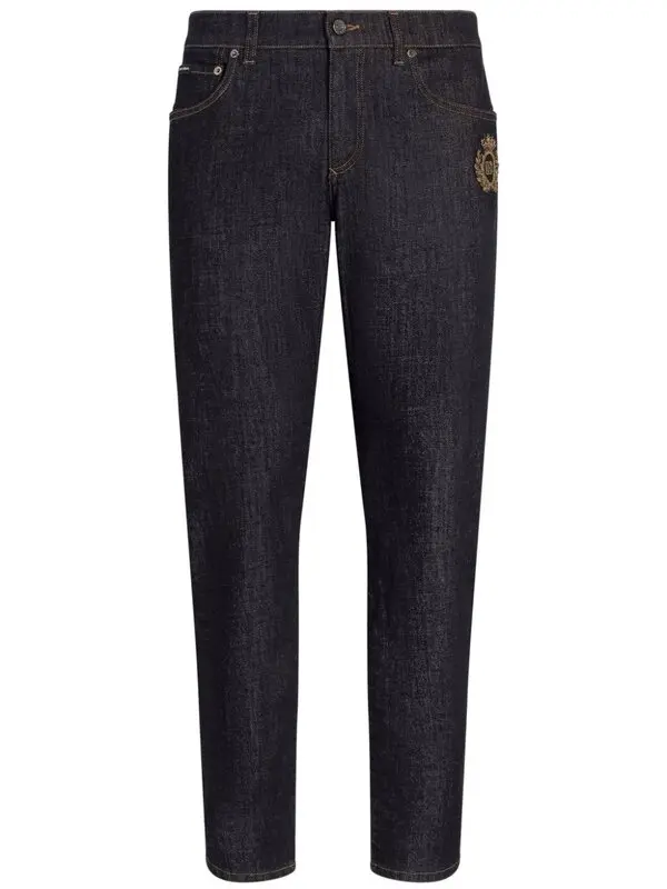 Dolce & Gabbana Logo Appliqué Tapered Jeans - Blue