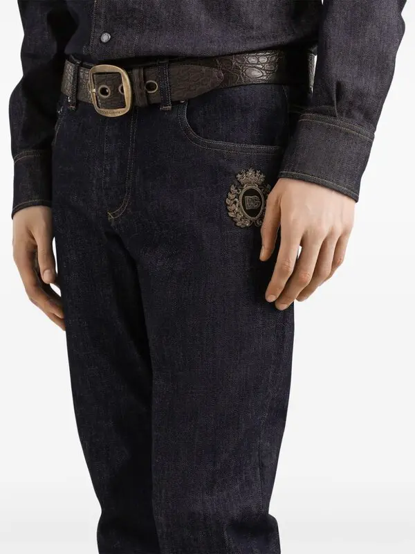 Dolce & Gabbana Logo Appliqué Tapered Jeans - Blue