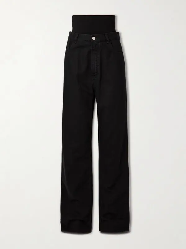 Alaïa Stretch Knit-trimmed Wide Leg Jeans - Black