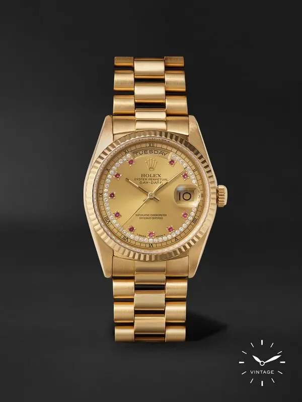 Windsor 1990 Rolex Oyster Perpetual Day-date Automatic 36mm 18-karat Diamond And Ruby Watch - Gold