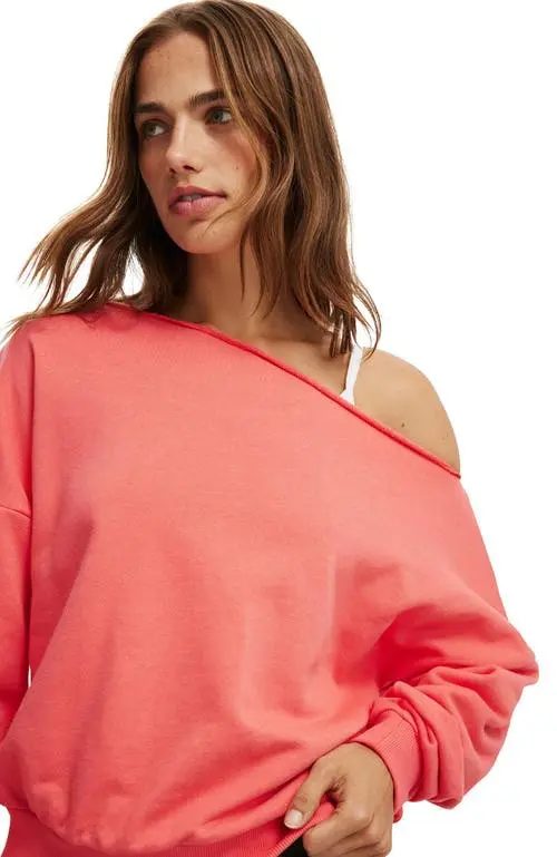 Cotton On Classic Fleece Off The Shoulder Sweatshirt In Pink Fizz