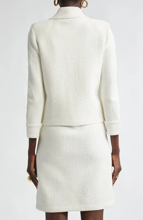 St. John Mixed Texture Knit Crop Jacket - Pearl