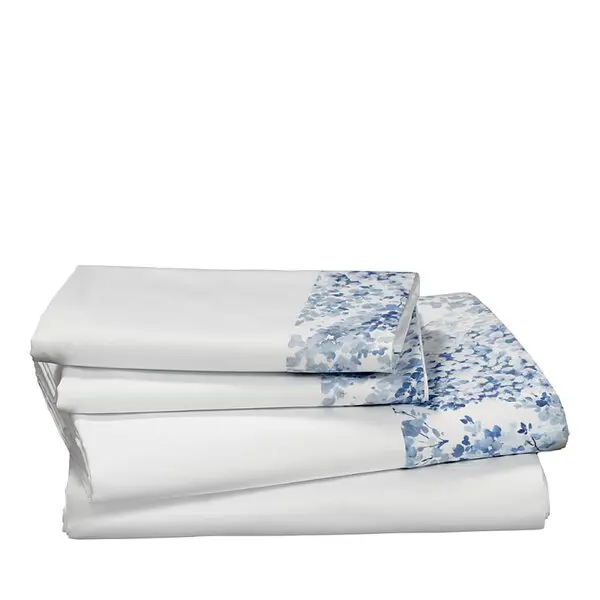DEA LUXURY LINENS Glicine Floral Print Sheet Set, Queen - Iceblue