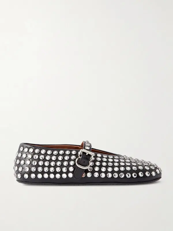 Alaïa Crystal-embellished Leather Ballet Flats - Black