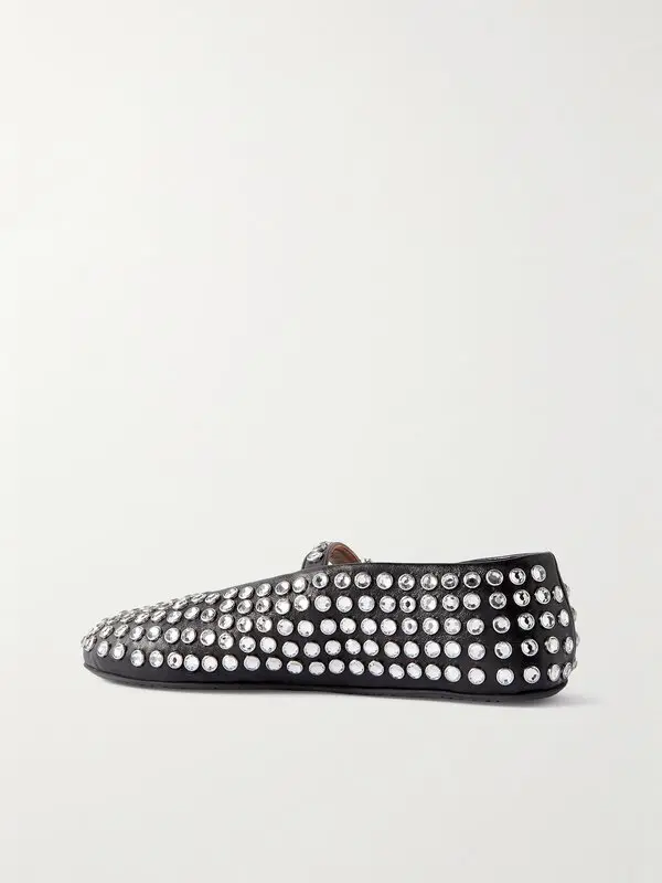 Alaïa Crystal-embellished Leather Ballet Flats - Black