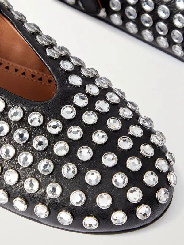 Alaïa Crystal-embellished Leather Ballet Flats - Black