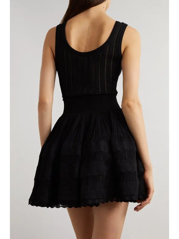 Alaïa Ribbed Pointelle-knit Mini Dress - Black