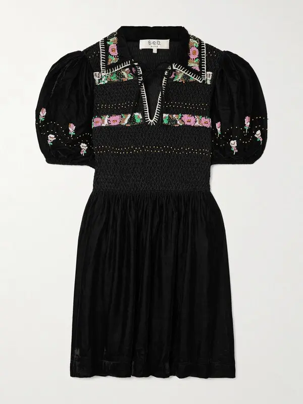 Sea Brynn Embellished Velvet Mini Dress - Black