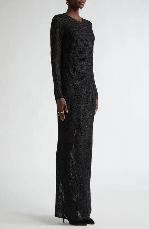 St. John Sequin Mesh Knit Gown - Black